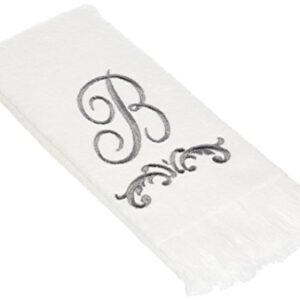 Avanti Monogram Fingertip Towel, R-Scroll, White/Pewter