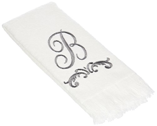 Avanti Monogram Fingertip Towel, R-Scroll, White/Pewter