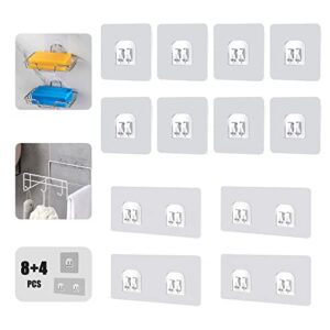 adhesive corner shower caddy hook,multipurpose iron shelf holder;bathroom basket support;double claw wall sticker,kitchen storage rack hanger,no drilling/strong bearing capacity/transparent(8pcs+4pcs)