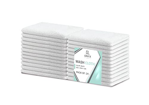 Onyx linens Wash Cloths for Bathroom 100% Cotton Towels Quick Dry Ultra-Soft Absorbent Towel Face Towels Gym Baby Bath Washcloths Pack of 24