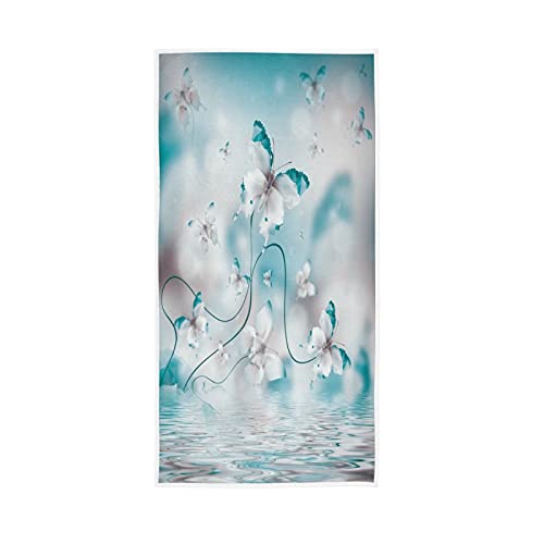 QUGRL Fairy Teal Butterfly Hand Towels Irises Flowers Kitchen Dish Towels, Soft Quality Premium Fingertip Washcloths Bathroom Decor for Guest Hotel Spa Gym Sport 30 x 15 inches