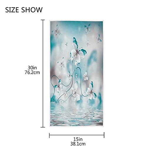 QUGRL Fairy Teal Butterfly Hand Towels Irises Flowers Kitchen Dish Towels, Soft Quality Premium Fingertip Washcloths Bathroom Decor for Guest Hotel Spa Gym Sport 30 x 15 inches