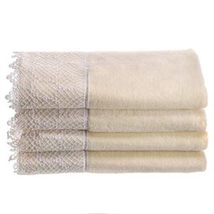 creative scents fingertip towels for bathroom (11x18 inches) towel set of 4, soft velour finish, gorgeous lace trim, 100% cotton, machine washable, perfect for guest bathroom! (cream,ivory)