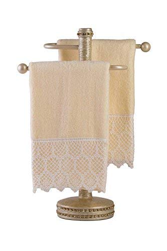 Creative Scents Fingertip Towels for Bathroom (11x18 inches) Towel Set of 4, Soft Velour Finish, Gorgeous Lace Trim, 100% Cotton, Machine Washable, Perfect for Guest Bathroom! (Cream,Ivory)