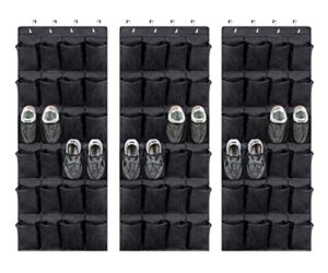 kamuavni over the door shoe organizer, hanging shoe organizer with 24 mesh large pockets door shoe rack organizer for men women kids hanging shoe storage bag (black)