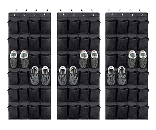 kamuavni Over The Door Shoe Organizer, Hanging Shoe Organizer with 24 Mesh Large Pockets Door Shoe Rack Organizer for Men Women Kids Hanging Shoe Storage Bag (Black)