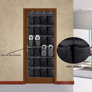 kamuavni Over The Door Shoe Organizer, Hanging Shoe Organizer with 24 Mesh Large Pockets Door Shoe Rack Organizer for Men Women Kids Hanging Shoe Storage Bag (Black)