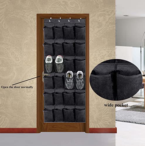 kamuavni Over The Door Shoe Organizer, Hanging Shoe Organizer with 24 Mesh Large Pockets Door Shoe Rack Organizer for Men Women Kids Hanging Shoe Storage Bag (Black)