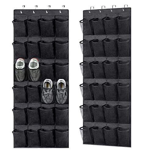 kamuavni Over The Door Shoe Organizer, Hanging Shoe Organizer with 24 Mesh Large Pockets Door Shoe Rack Organizer for Men Women Kids Hanging Shoe Storage Bag (Black)