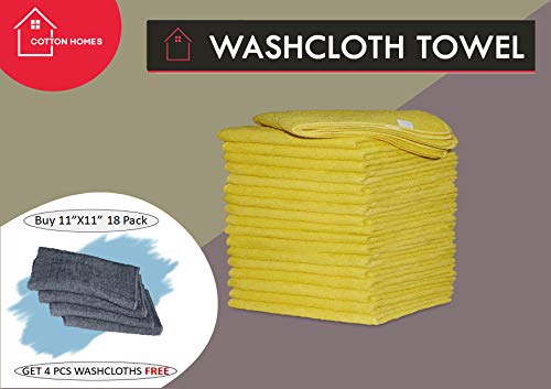 COTTON HOMES WASHCLOTH Soft Cotton Towels 11"x11" Yellow - (18 Pack) with 4 Free WASHCLOTHS, 100% Cotton Rich Fingertip Towels, Cleaning Rags Wash Cloths for Bathroom