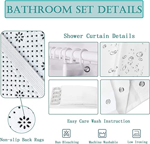 AKvsoze 4 Pcs Bathroom Shower Curtain Sets with Non-Slip Rugs, Toilet Lid Cover and Bath Mat Cartton Frog and Butterfly Waterproof Bath Curtain with Rustproof Hooks