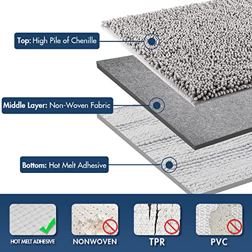 Yimobra Chenille Bathroom Rug, Extra Soft Shaggy Bath Rugs, Non-Slip Bathroom Floor Mat, Water Absorbent, Thick Durable, Machine Washable, Plush Microfiber Rugs for Shower Bathtubs, 24x17, Grey