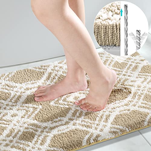 Yimobra Luxury Fluffy Bathroom Rugs, Super Elastic Soft Thick Plush Bath Mat, Non-Slip Water Absorbent, Easier to Dry, Durable Shaggy Microfiber Floor Carpet for Bathtub, 36.2 x 24 Inch, Beige