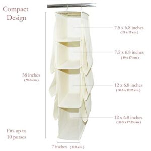 Gatsjy Hanging Purse Handbag Storage Organizer Closet Bag Holder Shelf Rack Hanger with 10 Nonwoven Pockets and Comes with One Dust Bag