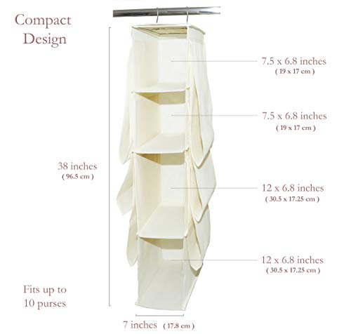 Gatsjy Hanging Purse Handbag Storage Organizer Closet Bag Holder Shelf Rack Hanger with 10 Nonwoven Pockets and Comes with One Dust Bag