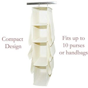 Gatsjy Hanging Purse Handbag Storage Organizer Closet Bag Holder Shelf Rack Hanger with 10 Nonwoven Pockets and Comes with One Dust Bag