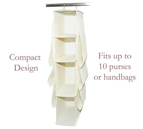 Gatsjy Hanging Purse Handbag Storage Organizer Closet Bag Holder Shelf Rack Hanger with 10 Nonwoven Pockets and Comes with One Dust Bag