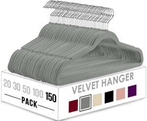 utopia home premium velvet hangers 150 pack - non-slip & durable clothes hangers - grey hangers with 360 degree rotatable hook - heavy duty coat hangers