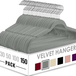 Utopia Home Premium Velvet Hangers 150 Pack - Non-Slip & Durable Clothes Hangers - Grey Hangers with 360 Degree Rotatable Hook - Heavy Duty Coat Hangers