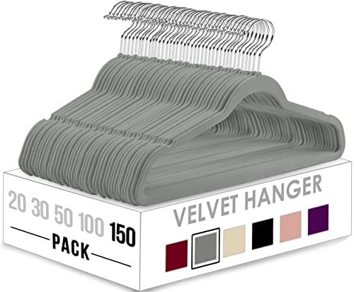 Utopia Home Premium Velvet Hangers 150 Pack - Non-Slip & Durable Clothes Hangers - Grey Hangers with 360 Degree Rotatable Hook - Heavy Duty Coat Hangers