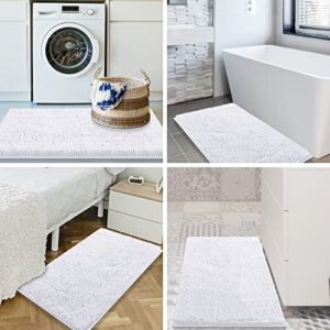 Smiry Luxury Chenille Bath Rug, Extra Soft and Absorbent Shaggy Bathroom Mat Rugs, Machine Washable, Non-Slip Plush Carpet Runner for Tub, Shower, and Bath Room(24''x16'', White)