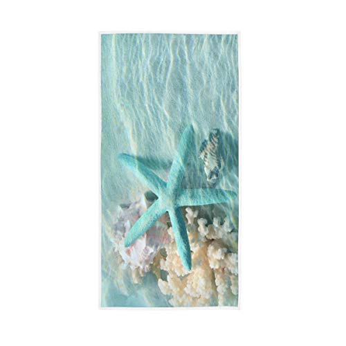 Exnundod Seashell Starfish Hand Towels Ocean Coastal Decorative Towel for Bathroom Kitchen Gym Soft Absorbent Washcloths Housewarming Gifts 15x30Inch