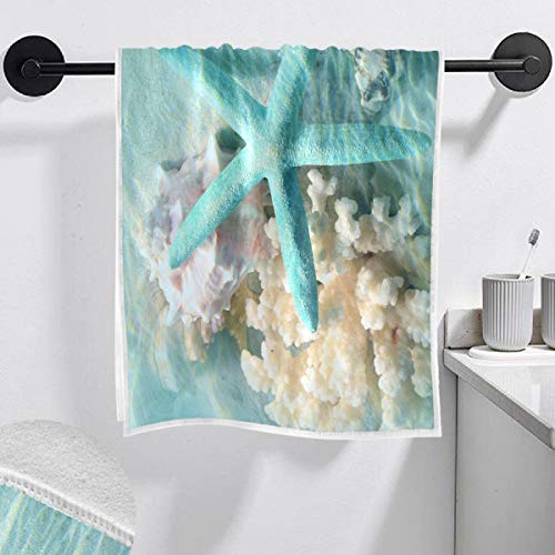 Exnundod Seashell Starfish Hand Towels Ocean Coastal Decorative Towel for Bathroom Kitchen Gym Soft Absorbent Washcloths Housewarming Gifts 15x30Inch