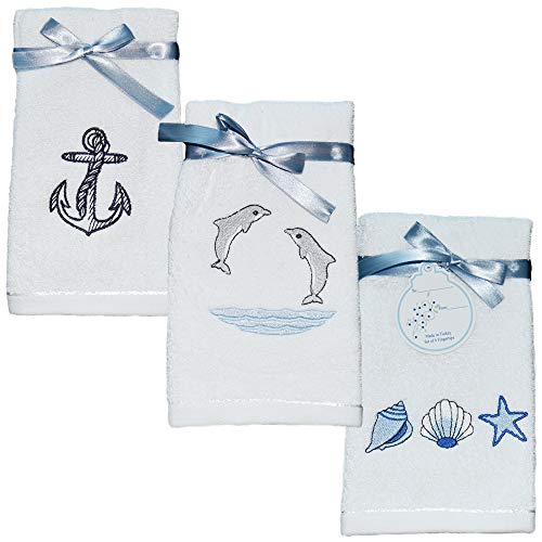 Classic Turkish Towels - Luxury Ocean Themed Fingertip Towels, 100% Turkish Cotton, Soft and Absorbent Bathroom Towels, Beach and Nautical Decor, 6-Piece Set - 12 x 20 Inches (Dolphins)