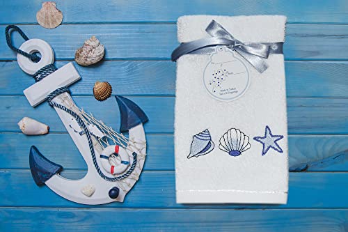 Classic Turkish Towels - Luxury Ocean Themed Fingertip Towels, 100% Turkish Cotton, Soft and Absorbent Bathroom Towels, Beach and Nautical Decor, 6-Piece Set - 12 x 20 Inches (Dolphins)