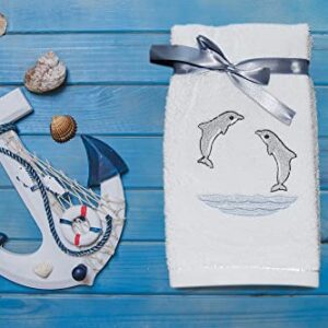 Classic Turkish Towels - Luxury Ocean Themed Fingertip Towels, 100% Turkish Cotton, Soft and Absorbent Bathroom Towels, Beach and Nautical Decor, 6-Piece Set - 12 x 20 Inches (Dolphins)