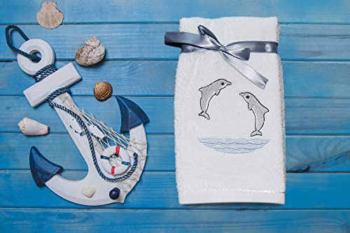 Classic Turkish Towels - Luxury Ocean Themed Fingertip Towels, 100% Turkish Cotton, Soft and Absorbent Bathroom Towels, Beach and Nautical Decor, 6-Piece Set - 12 x 20 Inches (Dolphins)