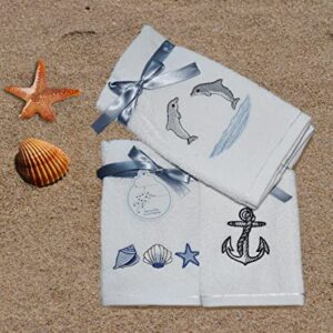 Classic Turkish Towels - Luxury Ocean Themed Fingertip Towels, 100% Turkish Cotton, Soft and Absorbent Bathroom Towels, Beach and Nautical Decor, 6-Piece Set - 12 x 20 Inches (Dolphins)