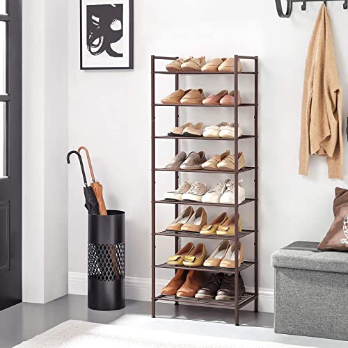 SONGMICS 5-Tier Shoe Storage Organizer and 8-Tier Tall Storage Rack Bundle, Shoe Storage Shelf, Narrow Shelf Organizer, Adjustable Feet, Rustic Brown, Black and Bronze ULMR035B01 and ULMR028A01