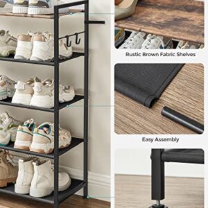 SONGMICS 5-Tier Shoe Storage Organizer and 8-Tier Tall Storage Rack Bundle, Shoe Storage Shelf, Narrow Shelf Organizer, Adjustable Feet, Rustic Brown, Black and Bronze ULMR035B01 and ULMR028A01