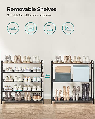 SONGMICS 5-Tier Shoe Storage Organizer and 8-Tier Tall Storage Rack Bundle, Shoe Storage Shelf, Narrow Shelf Organizer, Adjustable Feet, Rustic Brown, Black and Bronze ULMR035B01 and ULMR028A01