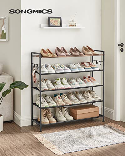 SONGMICS 5-Tier Shoe Storage Organizer and 8-Tier Tall Storage Rack Bundle, Shoe Storage Shelf, Narrow Shelf Organizer, Adjustable Feet, Rustic Brown, Black and Bronze ULMR035B01 and ULMR028A01