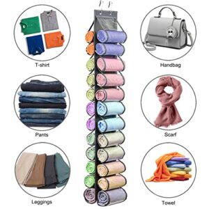 JIIKOOAI Foldable Leggings Storage Bag Clothes Portable Closet Roll Holder - Hanging Clothes Shirt Organizer with 24 compartments Leggings Organizer, T-Shirt Organizer on Door/Wall (Grey)