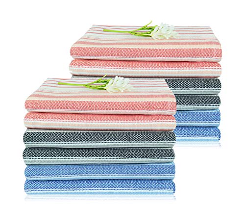 COTTON CRAFT- Fouta Hand Towel 12 Pack - Beach Bath Pool Travel Camp Sauna Gym Spa Party Lightweight Mediterranean Peshtemal Quick Dry Low Lint Oversized Absorbent Durable Sand Free - 20 x 30 Multi