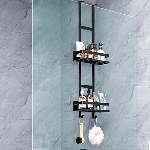 Over The Door Shower Caddy - TRUSTLIFE Shower Caddy Hanging Rustproof Stainless Shower Organizer for Bathroom, No Drilling Bathroom Shower Shelves - 2 Tier, Black