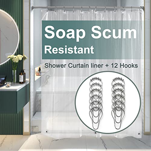 AmazerBath Clear Shower Curtain Liner, 72x72 Plastic Shower Liner with 12 Shower Curtain Hooks, Waterproof Shower Curtain Liner, Cute Shower Curtains for Bathroom with Magnets and 12 Grommet Holes