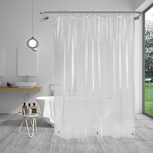 AmazerBath Clear Shower Curtain Liner, 72x72 Plastic Shower Liner with 12 Shower Curtain Hooks, Waterproof Shower Curtain Liner, Cute Shower Curtains for Bathroom with Magnets and 12 Grommet Holes