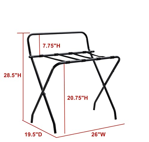 Kings Brand Furniture - Metal Foldable Luggage Rack, Suitcase Stand with Back, Black