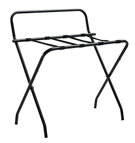 Kings Brand Furniture - Metal Foldable Luggage Rack, Suitcase Stand with Back, Black