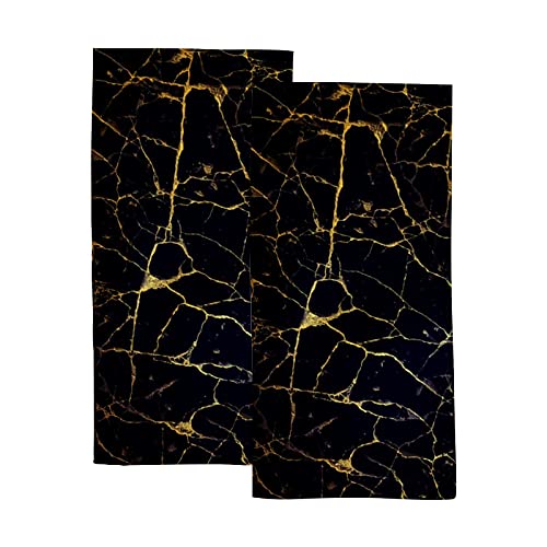 2 Pieces Bath Towel Set,Gold Black Marble Absorbent Bathroom Hand Face Fingertip Towels Soft Hair Drying Cloth for Kitchen,Gym,Spa,Quick Dry,30 inches x15 inches