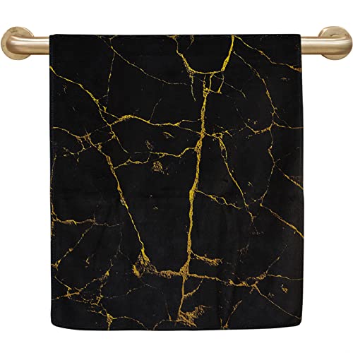 2 Pieces Bath Towel Set,Gold Black Marble Absorbent Bathroom Hand Face Fingertip Towels Soft Hair Drying Cloth for Kitchen,Gym,Spa,Quick Dry,30 inches x15 inches