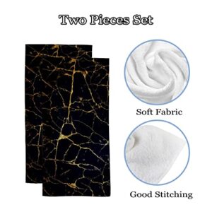 2 Pieces Bath Towel Set,Gold Black Marble Absorbent Bathroom Hand Face Fingertip Towels Soft Hair Drying Cloth for Kitchen,Gym,Spa,Quick Dry,30 inches x15 inches