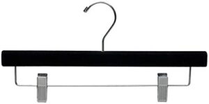 the great american hanger company black velvet pant hanger w/adjustable cushion clips, box of 25 flat wood bottom hangers w/chrome swivel hook for jeans slacks or skirt