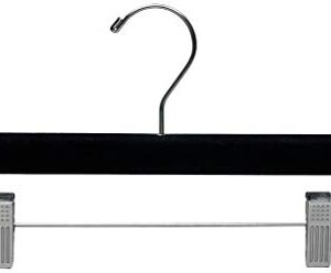 The Great American Hanger Company Black Velvet Pant Hanger w/Adjustable Cushion Clips, Box of 25 Flat Wood Bottom Hangers w/Chrome Swivel Hook for Jeans Slacks or Skirt