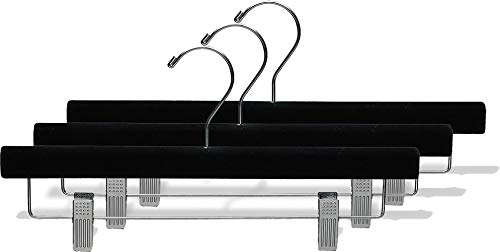 The Great American Hanger Company Black Velvet Pant Hanger w/Adjustable Cushion Clips, Box of 25 Flat Wood Bottom Hangers w/Chrome Swivel Hook for Jeans Slacks or Skirt