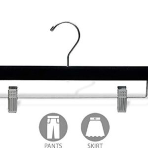 The Great American Hanger Company Black Velvet Pant Hanger w/Adjustable Cushion Clips, Box of 25 Flat Wood Bottom Hangers w/Chrome Swivel Hook for Jeans Slacks or Skirt